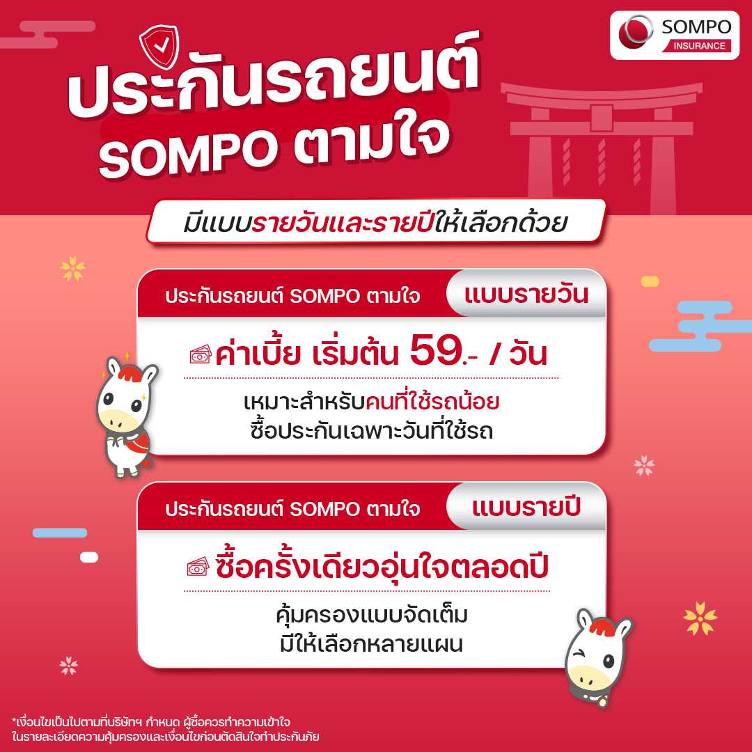 SOMPO ตามใจ ประกันรถยนต์แบบใหม่ Subscribe แบบรายเดือน เบี้ยชั้น 1 เริ่มต้นเดือนละ 500.- | ปันโปร ...