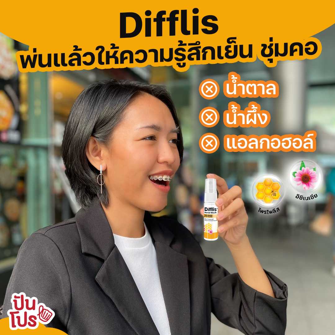 Difflis Herbal Mouth Spray สเปรย์สำหรับช่องปาก ผสมสารสกัดจากธรรมชาติรวม 7 ชนิด ปราศจากน้ำตาล ...